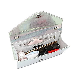 LAM GALLERY Sparkle Chain Crossbody Bag Bling Evening Clutch Purse for Wedding Party Shiny Shoulder Handbag (Reflective Silver)