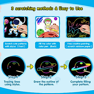 pigipigi QXNEW Rainbow Scratch Paper Art - Magic Craft Kit Gift for Kids Ages 3 4 5 6 7 8 9 10 11 12 Color Doodle Drawing Card Supply Set for Teen Preschool Children Birthday Christmas Activity Game