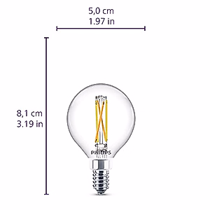 Philips LED Ultra Definition G16.5 Glass Light Bulb, EyeComfort Technology, Dimmable, 350 Lumen, Soft White Light (2700K), 3.5W=40W, E12 Base, 2-Pack (573303)