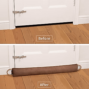 LONAGE Door Draft Stopper, 36.5 in 2.2 lbs Heavy Duty Under Door Draft Blocker with Hook Tape, Sound Proof Draft Guard, Weather Strip for Door, Energy Saving Under Door Guard - Brown