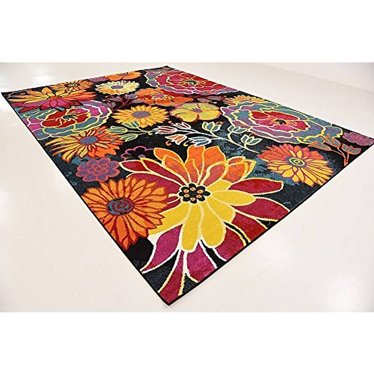 Unique Loom Lyon Collection Colorful Modern Floral Garden Area Rug, Rectangular 9' 0" x 12' 2", Black/Green