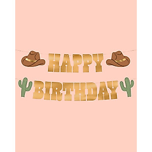 xo, Fetti Western Happy Birthday Gold Foil Banner - 5 Ft. | Cowboy HBD Decorations, Wild West Garland, Rodeo Supplies, Wild One Yeehaw Bday, Cowgirl Decor, Cactus Howdy Photobooth Backdrop