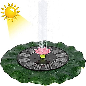 Free Standing Solar Water Fountain Floating Bird Bath Fountain with 5 Flower Shape Nozzles,Monocrystalline Solar Pond Pump for Outdoor Garden Pool,Lotus Leaf Solar Fountain Pump-Lotus 21cm(8.26inch)