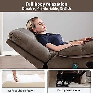 ANJHOME Overstuffed Massage Recliner Chairs with Heat and Vibration, Soft Fabric Single Manual Reclining Chair for Living Room Bedroom (Brown)