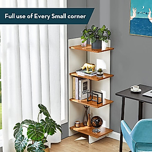 SAYGOER Modern Bookshelf Affordable Wood Bookcase 4 Tiers Tall Storage Shelves Floating Display Shelf Plant Stand for Living Room Home Office Bedroom Organizer，White Walnut