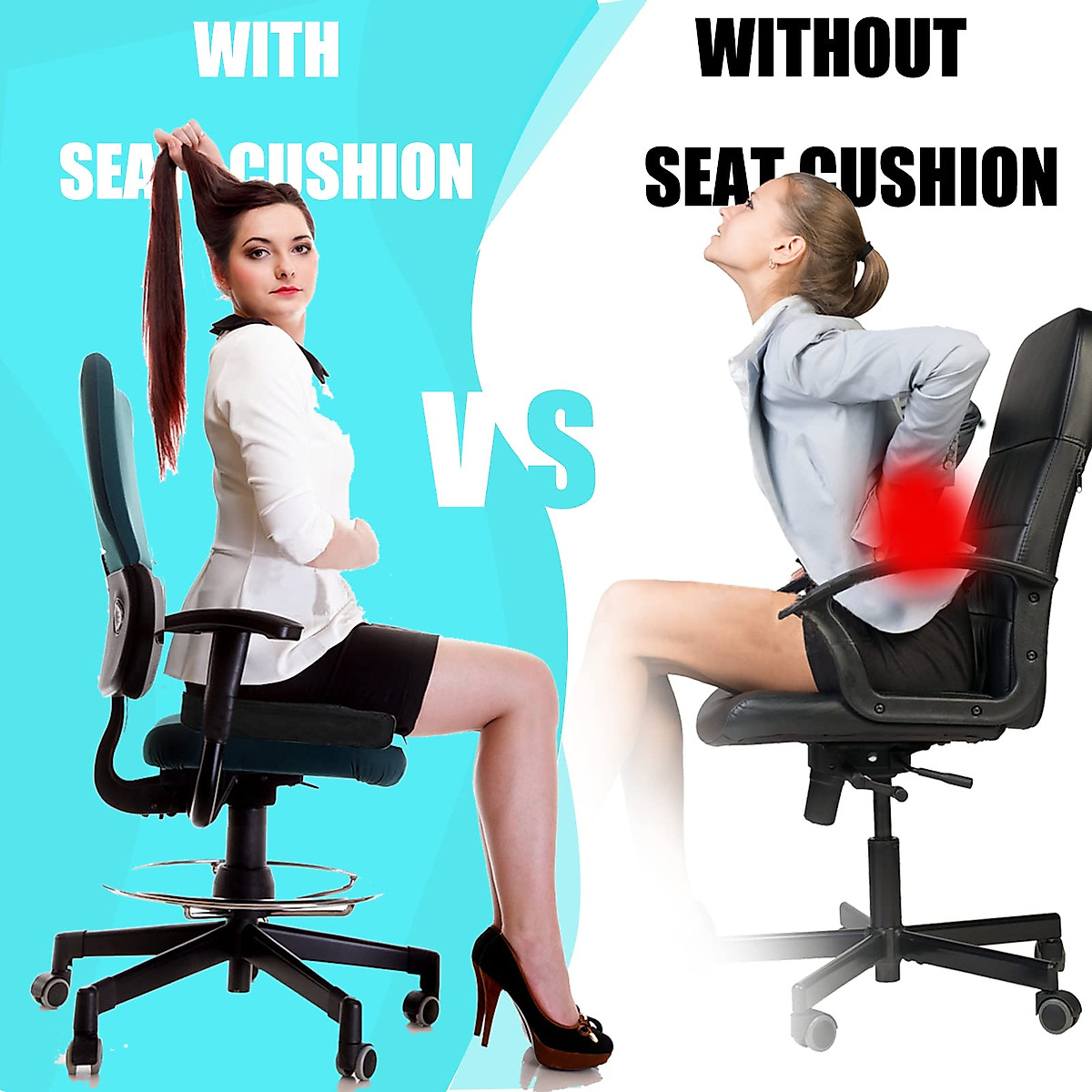 KRUNSHM Seat Cushion, Office Chair Cushions car seat Cushion for Car Long Sitting, Ergonomic Non-Slip Memory Foam Cushion for Back, Coccyx, Tailbone Pain Relief