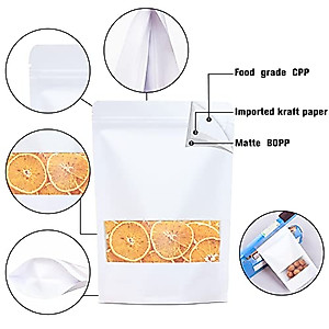 DMPACKDM 50Pcs Kraft Stand Up Pouch Bags, 7.1 x 10 Inches Kraft Stand Up Pouches with Window,Resealable Zip Lock, Heat-Sealable,Suitable for Home or Business.