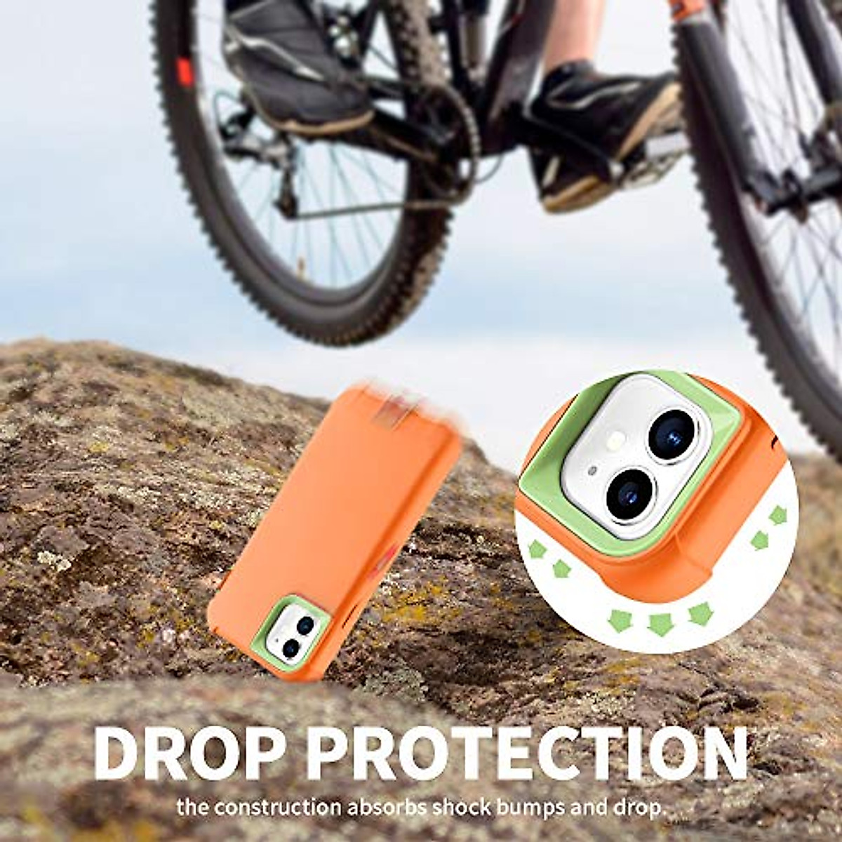 Sansunto for iPhone 11 Case Orange, Silicone Durable Protective Case,Heavy Duty Shockproof Full Body Case 3in1 Hard PC Bumper and Back Cover for iPhone 11 6.1 inch (Orange/Matcha Green)