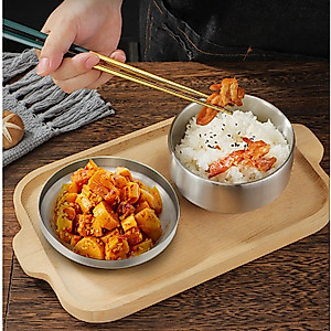 Aynaxcol Stainless Steel Rice Bowl with Lid, Set of 2, for Korean Kitchen Restaurant, Double-walled Metal Bowls, Multi-Purpose Insulated Soup Bowls Snacks Bowls (11.5cm Silver)