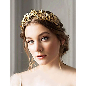 Chargances Goddess Leaf Headband Costumes Gold Leaf Branch Hair Band Crown Bridal Wedding Headpiece Bohemia Leaf Hairpiece for Women and Girls (Rose Gold)