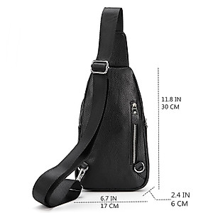 DK86 Genuine Leather Sling Bag for Men and Women Crossbody Small Fanny Packs Chest Travel Backpack Daypack Black
