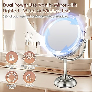 VESAUR 10" Extra Large and 17" Tall Lighted Makeup Mirror, 1X/5X Magnifying Vanity Mirror with 3 Colors Dimmable, 62 Premium LED Lights, 360° Rotation Table Mirror 2 Power Supply, Pearl Nickel