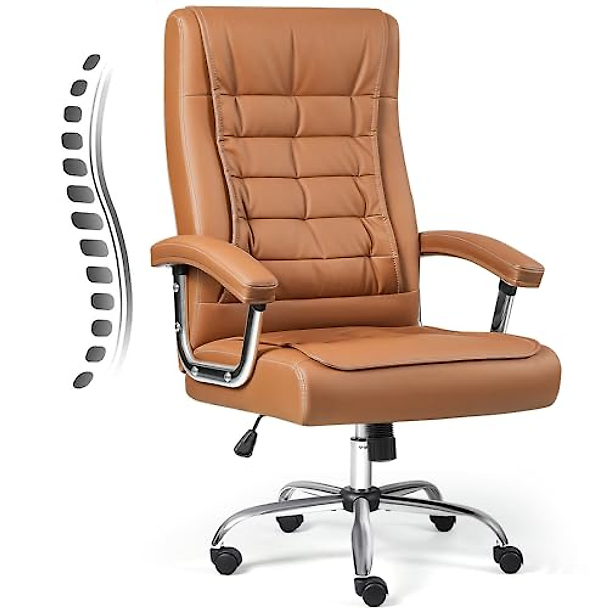 LEMBERI Office Desk Chair, Spring Seat Cushion Executive Office Chairs, Ergonomic High Back Computer Desk Chair, Big and Tall Swivel Adjustable Height PU Leather Chairs with Padded Armrest (Khaki)
