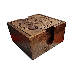 Personalized Coasters, Custom Engraved Wood Coasters for Drinks, Monogram Coasters with Holder, Wedding Gifts, Parents Gifts (M)