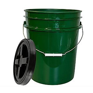 House Naturals 5 Gallon Food Grade BPA Free Container Dark Green Bucket with Screw On Black Lid