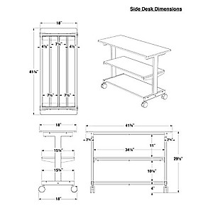 Stand Up Desk Store 3-Shelf Rolling Desk Return Side Desk Organizer and Bookcase on Wheels