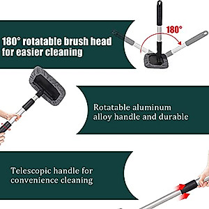 Pincuttee Car Windshield Cleaner Tool,Microfiber Car Window Cleaning Tool with Extendable Handle and Washable Reusable Cloth Pad,Auto Inside Glass Wiper Kit(Gray,1PC)