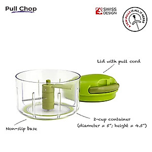 Kuhn Rikon Pull Chop Chopper/Manual Food Processor with Cord Mechanism, Green, 2-Cup & Auto Safety LidLifter/Can Opener with Ring-Pull, 8 x 2.5 x 2.75 inches, Red