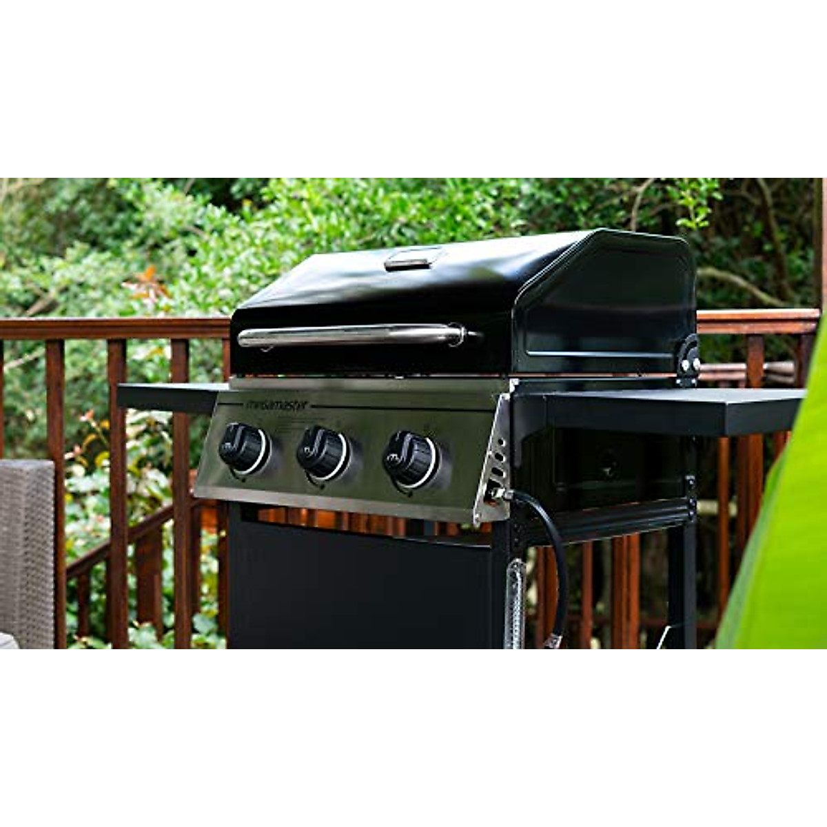 Megamaster 3-Burner Propane Gas Grill with 2 Foldable Side Tables, 30000 BTUs, Perfect for Camping, Outdoor Cooking, Patio and Garden Barbecue Grill, Silver and Black, 720-0988EA