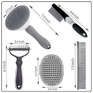 5PCS Grooming Kit for Dog,Puppy- Deshedding & Slicker Brush for Short-Haired Pets, Flea Comb and Grooming Comb Set Grey