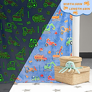 LOKOZ Truck Blanket Construction Blanket Glow in The Dark Blankets for Boys Tractor Blanket Kids Excavator Blanket Birthday Gifts for Room Bed Sofa Decor