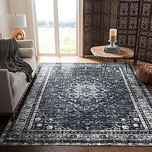 Softtrug Large Area Rug 8x10 Ft for Bedroom Living Room, Non-Slip Foldable Machine Washable Waterproof, Plush Soft for Office Dining Room Kids, Fluffy Easy to Clean, Decor Aesthetic, Dark Grey