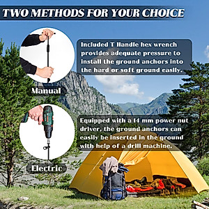 FAURIMMER 6 Pack Ground Anchor Heavy Duty Earth Anchors with T Handle Hex Wrench & Power Nut Driver, Metal Stakes Ground Anchors Screw in for Swing, Trampoline, Tents, Securing Animals