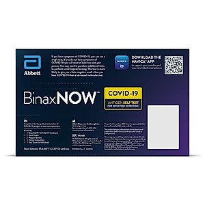 BinaxNOW COVID-19 Antigen Self Test, 1 Pack, 2 Tests Total, COVID Test With 15-Minute Results Without Sending to a Lab, Easy to Use at Home