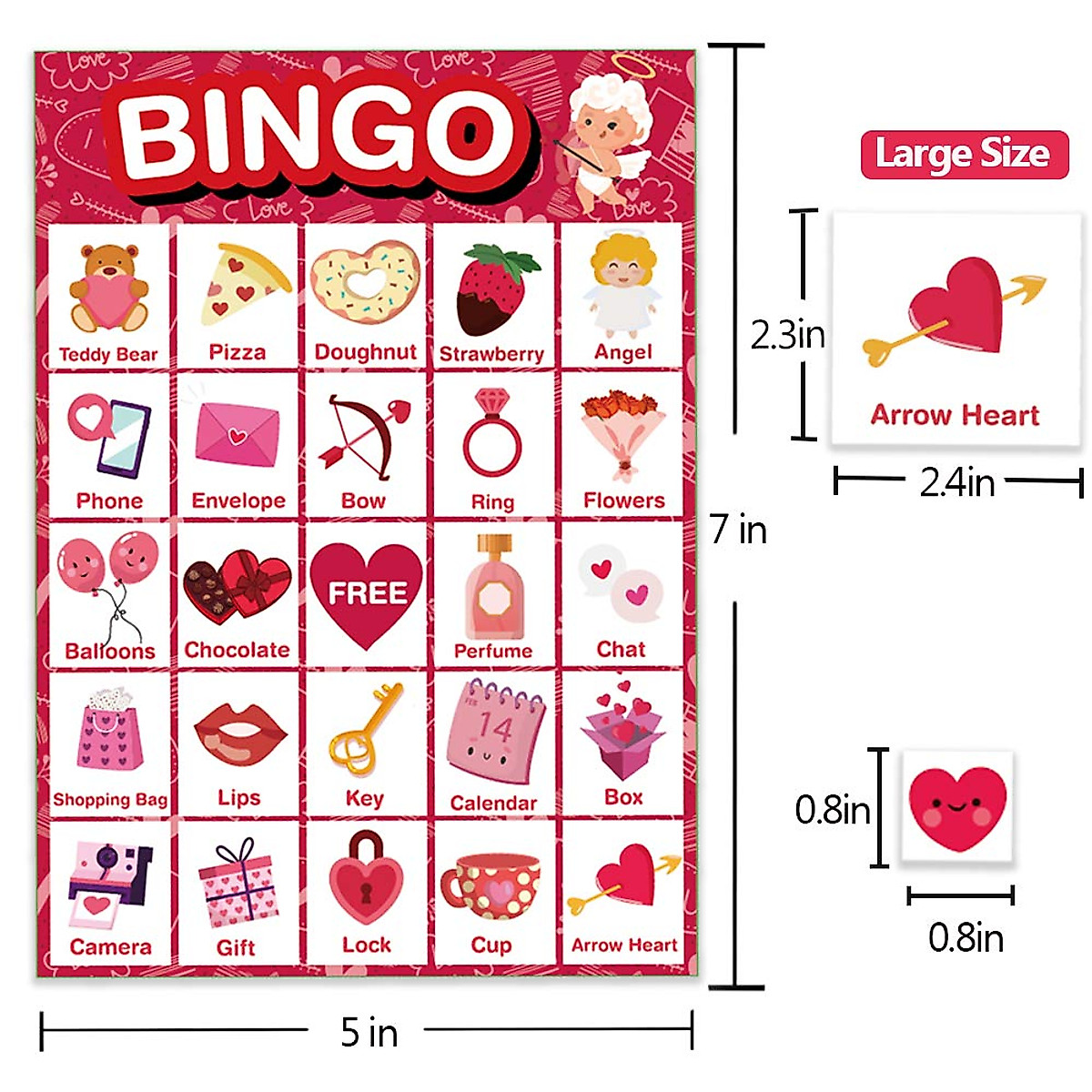 Officygnet Valentine's Day Bingo Game Cards, 32 Players for Kids Party Card Games, School Classroom Group Games, Family Activity, Valentines Party Favors Supplies