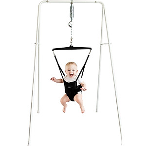 Jolly Jumper **CLASSIC** - Black Saddle- The Original Jolly Jumper with stand. Trusted by parents to provide fun for babies and to create cherished memories for families for over 75 years.