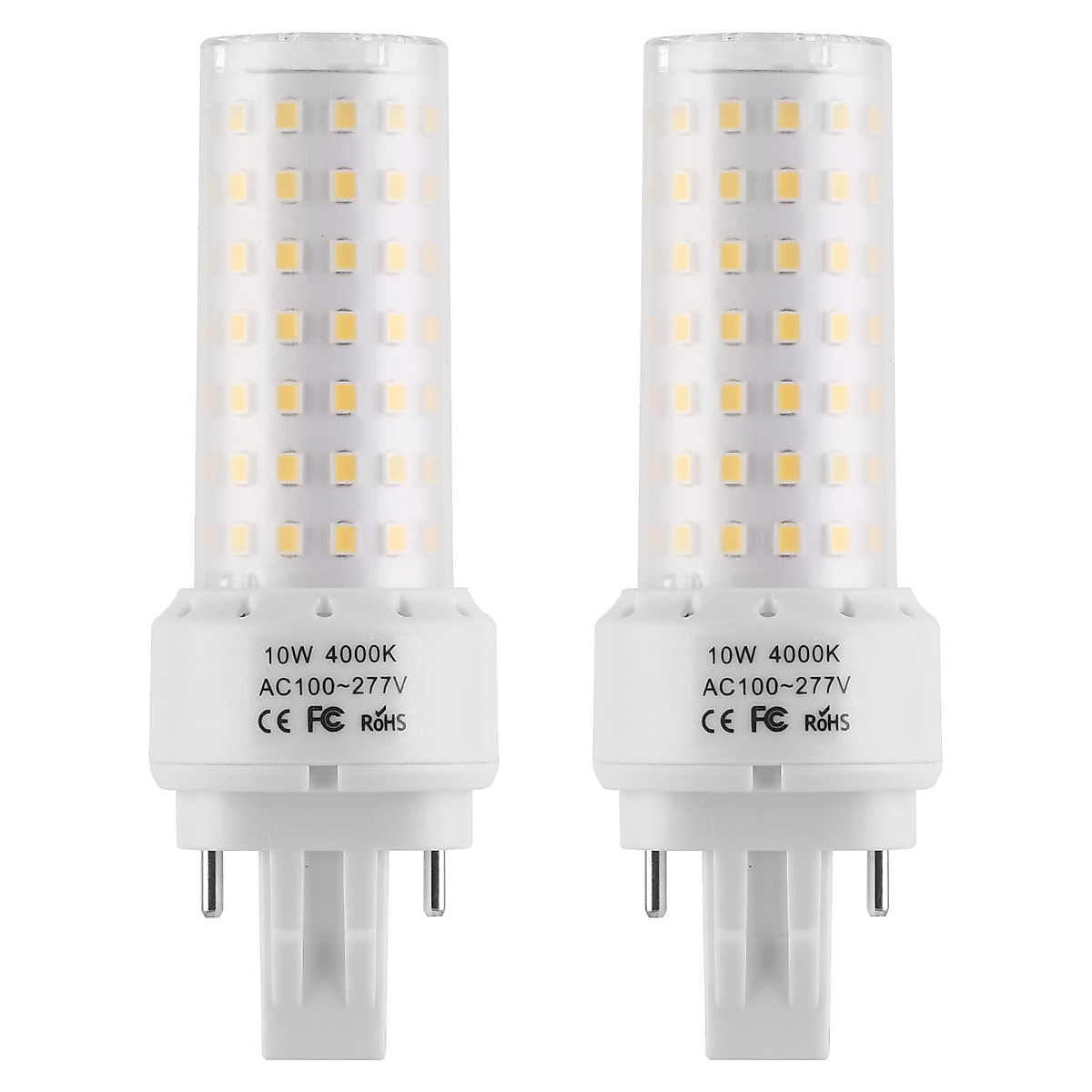 Lidesheng GX23-2 Base LED Light Bulb Plug and Play,4000K Neutral White 1400Lm 2Pin LED PL Bulb, 13W 18W CFL Equivalent, Ballast Compatible (Neutral White, 10W 2pcs)