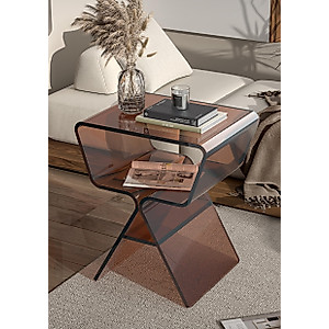 Smitten.Life Acrylic Table,Nightstand Side Modern Design Clear Home Decor Display End Table for Living Room Bedroom Home (Yellow Tea)