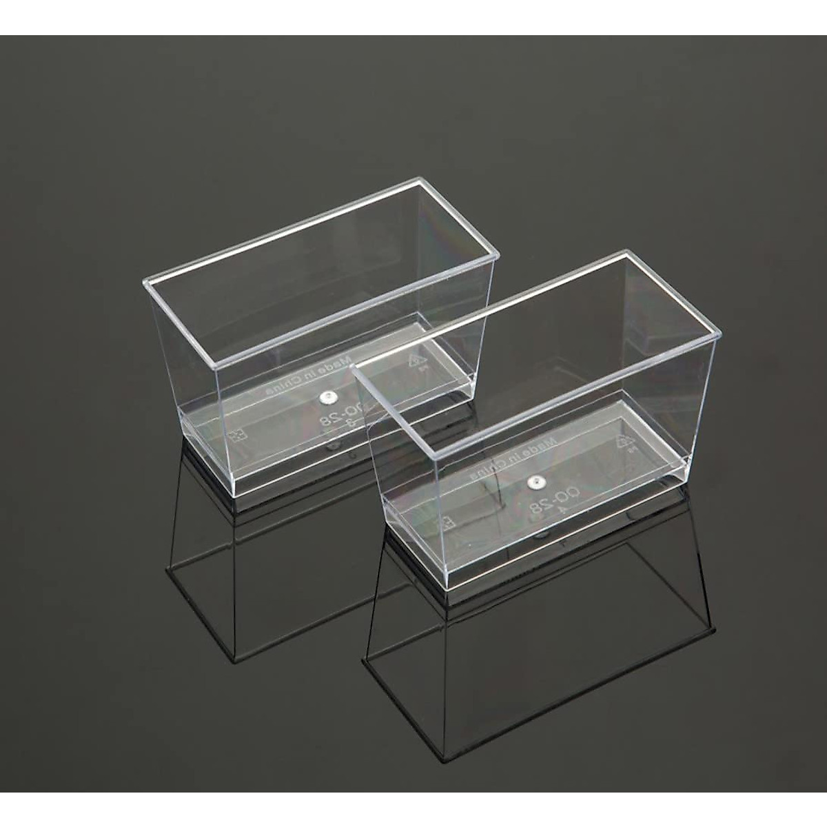 DongAi 50 Pcs Mini Plastic Square Dessert Cup，4.75oz Transparent Square Shot Glass,For Jelly Yogurt Pudding Mousse Ice Cream（with 50 scoops）