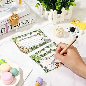 51 Pieces Woodland Baby Shower Card Box and Advice Cards, Diaper Raffle Game Box Tickets, Animals Safari Creatures Party Decorations for Baby Shower, Birthday, Gender Reveal (Jungle Animal Theme)
