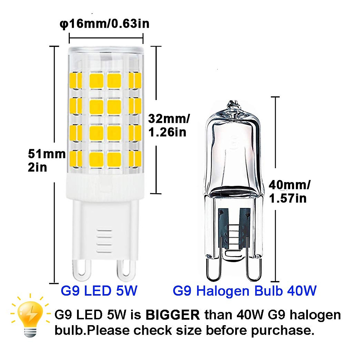 SumVibe G9 LED Bulb 5W, 40W G9 Halogen Bulb Replacement, 420LM, Warm White 3000K, AC100V-240V, G9 Base Non-Dimmable Light Bulbs, 12-Pack