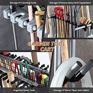 QTJH Heavy duty garden tool organizer garage storage holder storage large long farming tools lawn tool metal rack shovel and rake organizer