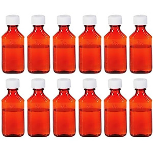 Sandhill Tools Graduated Amber Oval Medicine Bottles with Child Resistant Caps 4 Oz Travel Size Containers for liquids and Lotions (Pack of 12)