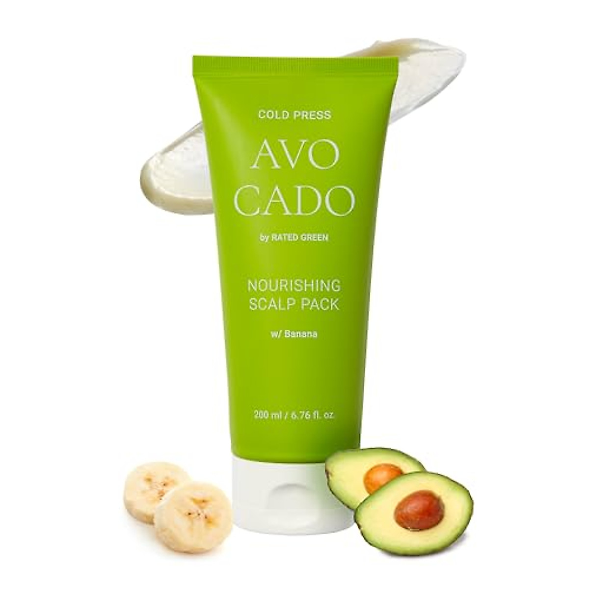 RATED GREEN Cold Brew Avocado Nourishing Scalp Pack with Banana - Korean Hair Conditioning Mask - Deep Hydrating Treatment for Dry Damaged Hair (6.76 Fl. Oz)