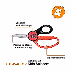 FISKARS® Magic Morph Kids Scissors - Image Moves when Tilted - Pointed-tip for Ages 4+ - Fun Ninja Design - Back to School Supplies