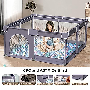 Baby Playpen for Toddler 50”x50” - Kids Playyard Activity Center - Sturdy, Easy to Assemble, Big Enough Area to Move Around - Babies Fences with Gate - Infant Play Yard Pen with Anti-Slip Base