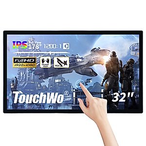 TouchWo 32 inch Capacitive Multi-Touch Screen Industrial Monitor, 16:9 Display 1920 x 1080P, Built-in Speakers, USB, VGA, DVI & HD-MI Ports, Digital Signage Displays and Player for Advertising