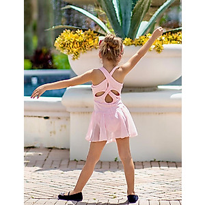 Arshiner Kid Girls Hollow Back Ballet Leotard with Skirt Sleeveless Dance Dresses