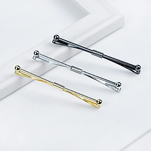 VVCome 3PCS Men's Classic Tie Clips Shirt Collar Clip Collar Bar for Necktie Gold Silver Black Tone Necktie Bar Pinch Clips Tie Pins Collar Holder (75mm Length)