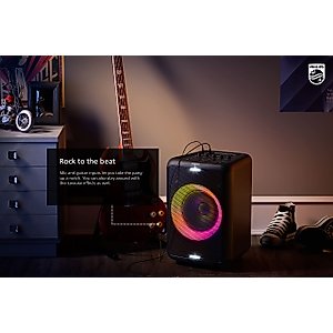 PHILIPS X3206 Bluetooth Party Speaker with Deep bass, Up to 14 Hours Battery, Party Lights and Karaoke Effects, Microphone and Guitar Input, Audio-in, USB Charging, Built-in Trolley, TAX3206