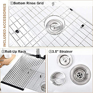 33 Inch White Farmhouse Sink-Hovheir 33x21 Fireclay Farmhouse Kitchen Sink Handcrafted Apron Front Farmhouse Sink Single Bowl Farm Sink White Farmers Sink Extra Deep Wide Curved Front Rustic Sink