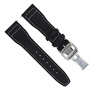 Ewatchparts 21MM LEATHER WATCH STRAP BAND COMPATIBLE WITH IWC PORTUGUESE PILOT SHINY CLASP BLACK WS