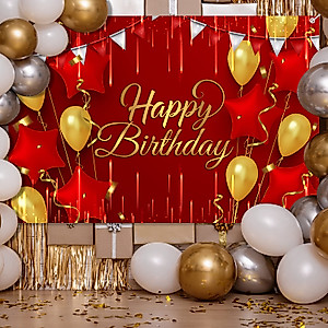 Red and Gold Birthday Backdrop Banner Decorations for Girls Boys Women Men Happy Bday Background Photography Party Decor Sign Supplies