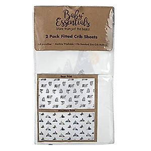 Standard Microfiber Fitted Crib Sheets for Baby Girl, Baby Boy, and Neutral, 2 Pack Crib Sheets Crib Essentials for Baby 28x52 Crib Sheets (Bears & Mountains)