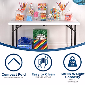 COSCO 4 ft. Centerfold Blow Mold Utility Table, Adjustable Height, White