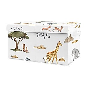 Sweet Jojo Designs Jungle Animals Small Fabric Toy Bin Storage Box Chest Baby Nursery Kids Room Dark Hunter Green Yellow Grey Black White Wildlife Safari Elephant Giraffe Lion Monkey Leopard Cheetah